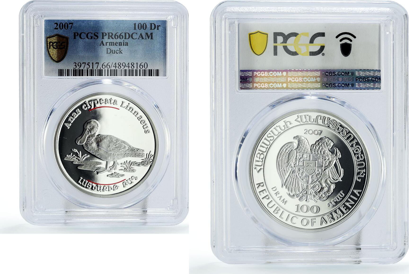 Armenia 100 dram Conservation Red Book Duck Bird Fauna PR66 PCGS silver ...