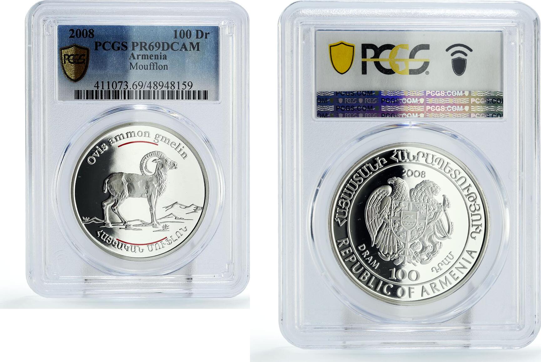 Armenia 100 dram Conservation Red Book Moufflon Fauna PR69 PCGS silver ...