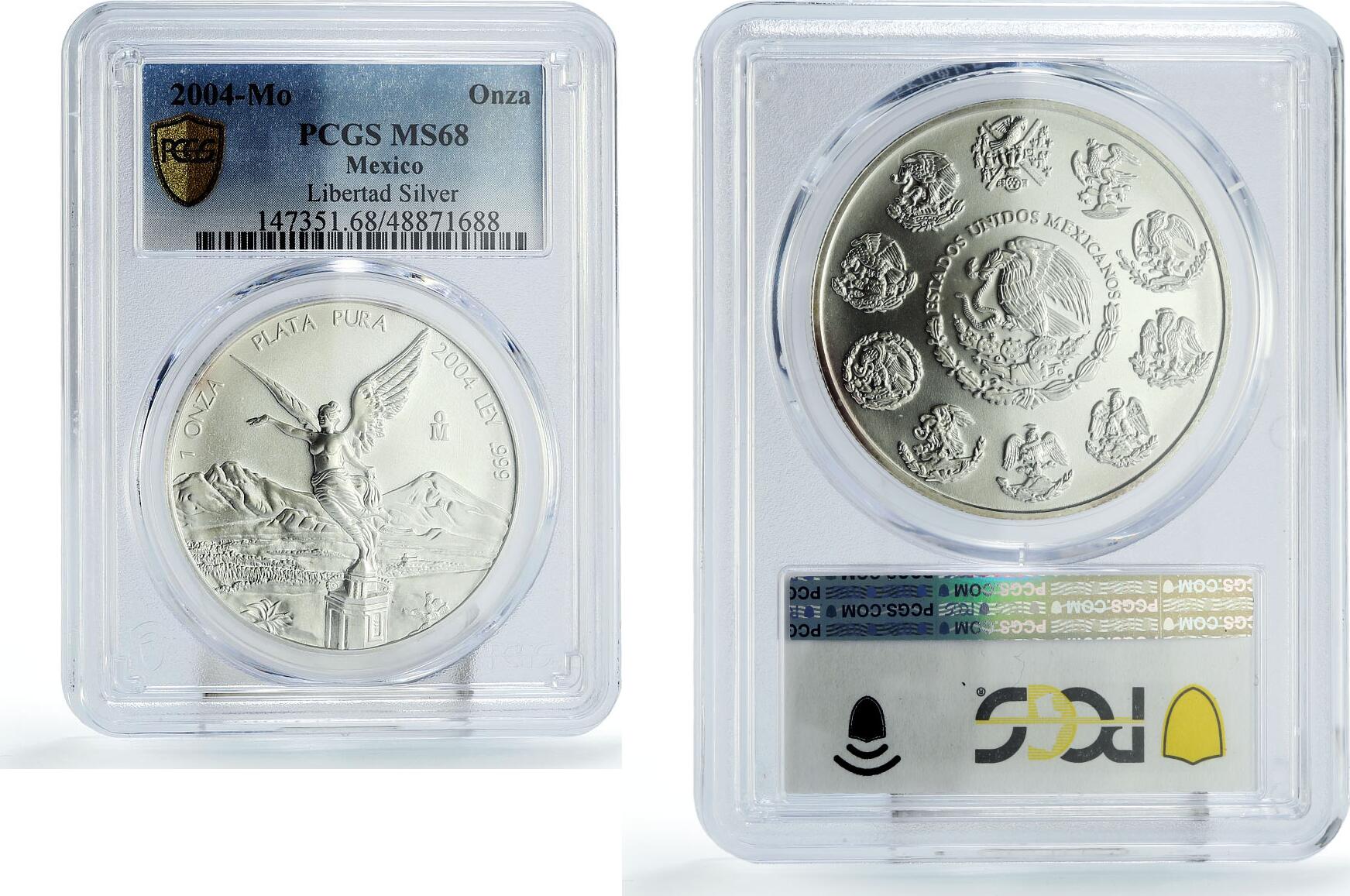 Mexico 1 onza Libertad Angel of Independence MS68 PCGS silver coin 2004 ...
