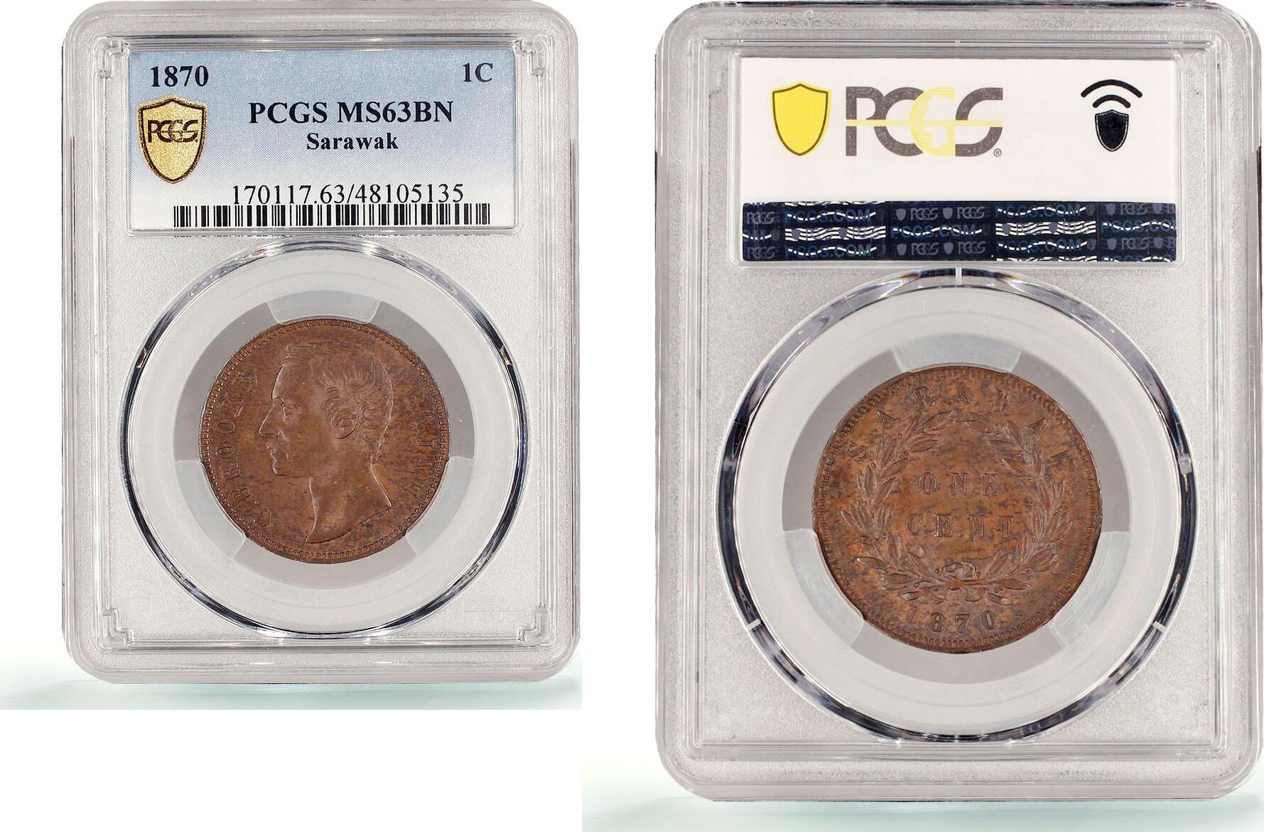 Malaysia Sarawak 1 cent Regular Coinage Rajah Brooke MS63 PCGS copper ...