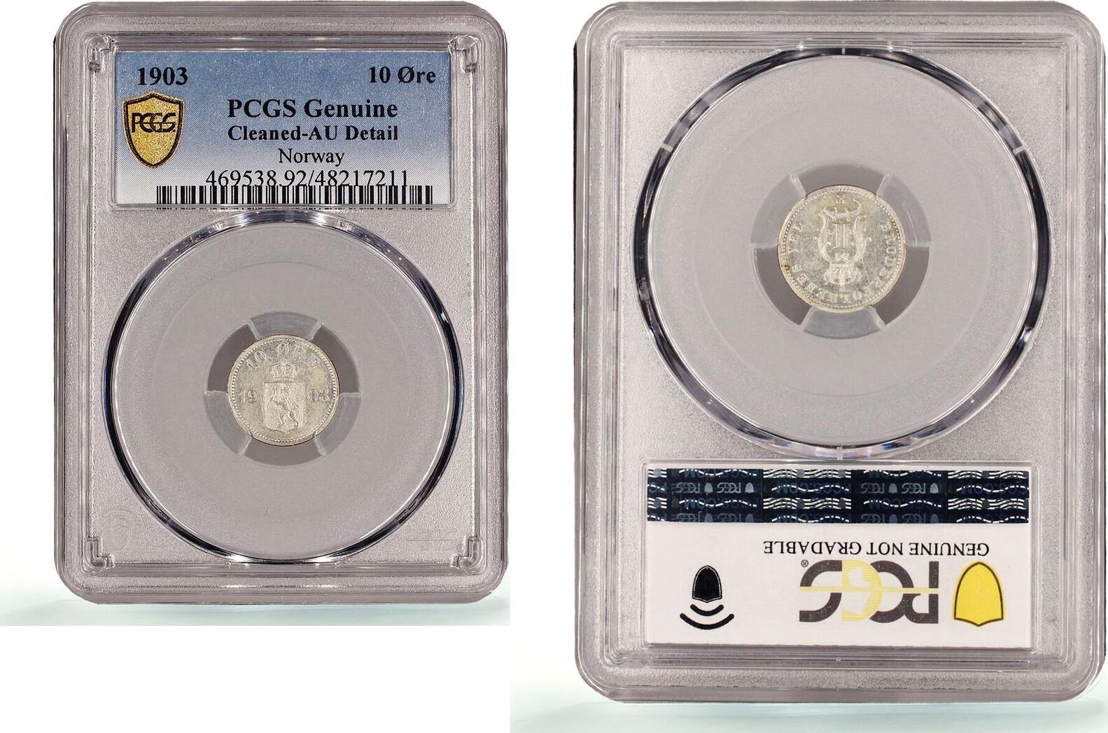 Norway 10 ore Regular Coinage King Oscar II KM-350 AU PCGS billon coin ...