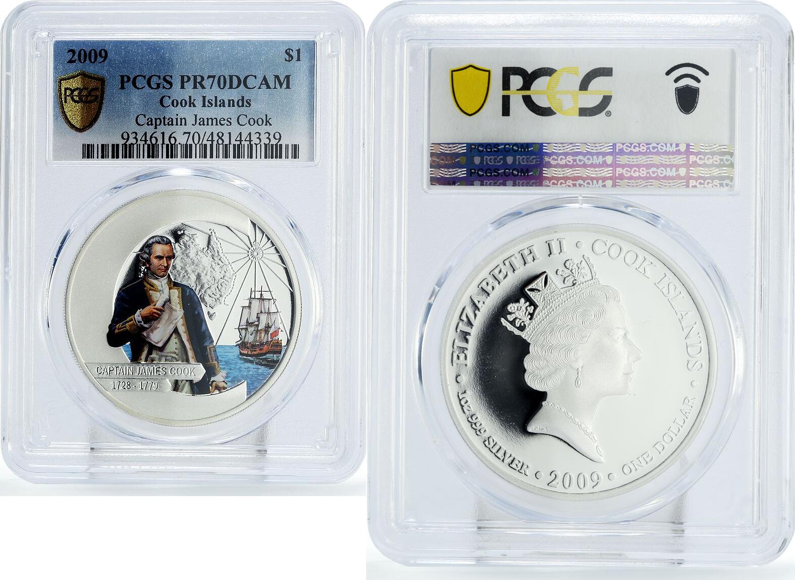 Cook Islands 1 dollar James Cook Captain Ship Clipper PR70 PCGS silver ...