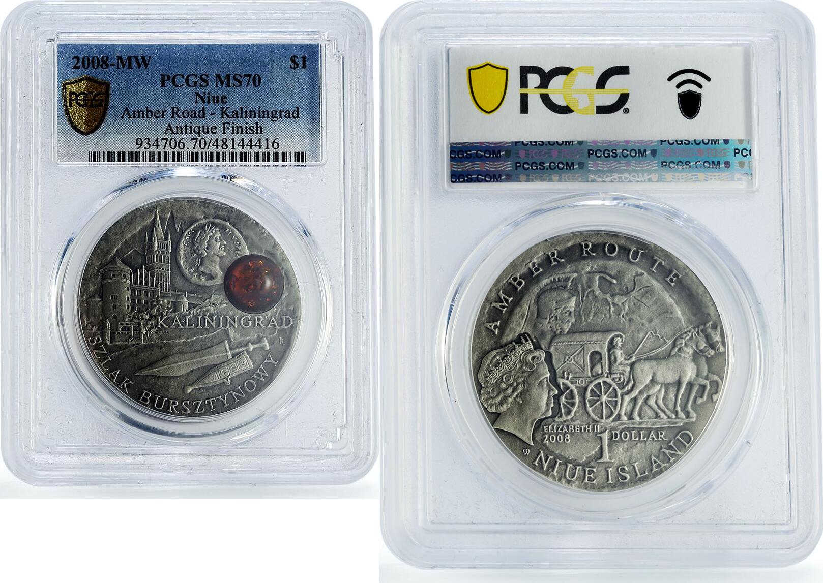Niue 1 dollar Amber Routes Roads Kaliningrad Castle MS70 PCGS silver ...