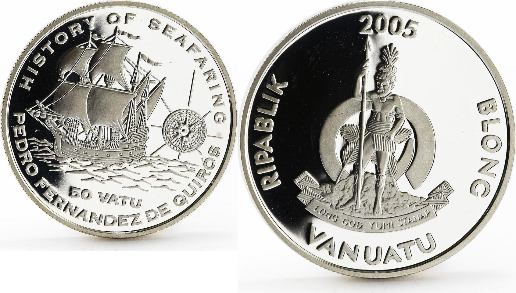 Vanuatu 50 vatu The Pedro Hernandez de Quiros Ship proof silver coin ...