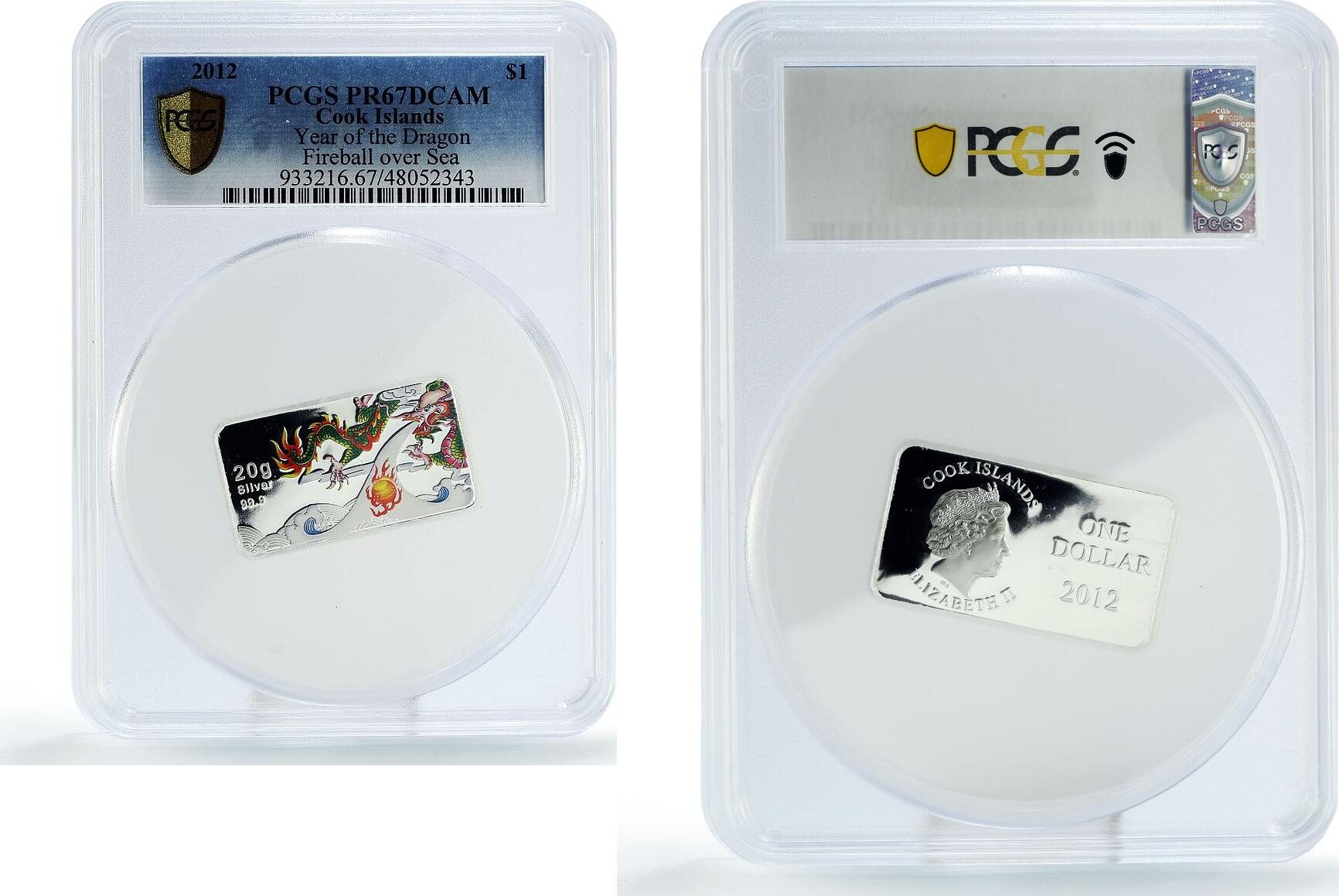 Cook Islands 1 dollar Year of the Dragon Sea Fireball PR67 PCGS silver ...