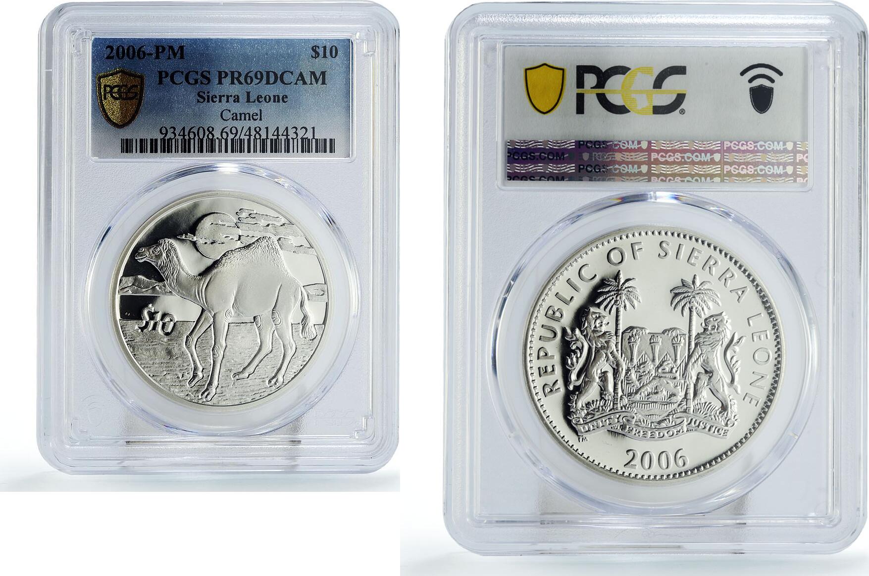 Sierra Leone 10 dollars Conservation Camel Fauna PR69 PCGS silver coin ...