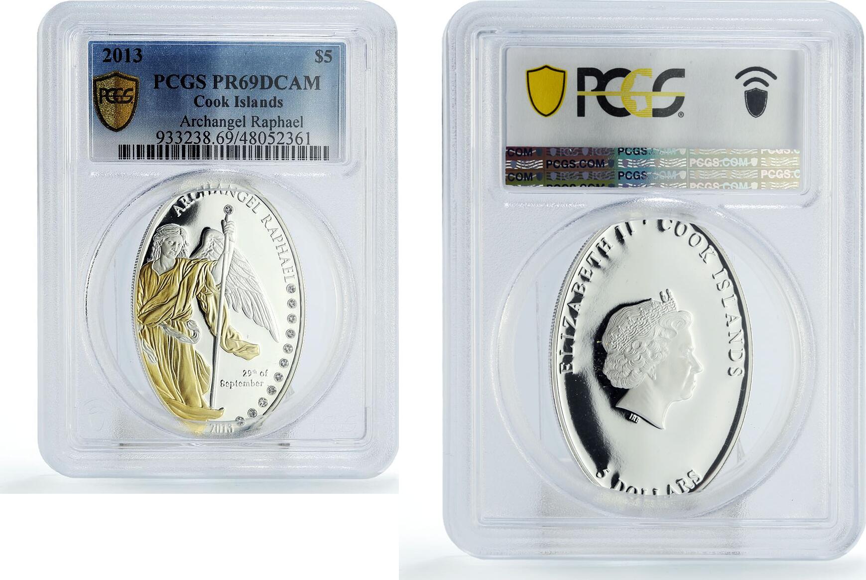 Cook Islands 5 dollars Christianity Archangel Raphael PR69 PCGS silver ...