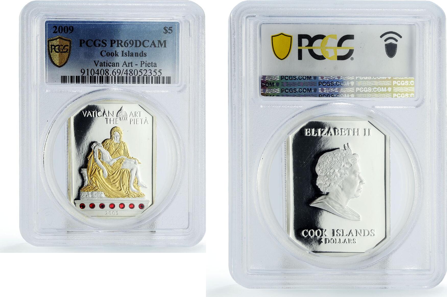 Cook Islands 5 dollars Vatican Art Pieta Gilt PR69 PCGS silver coin ...