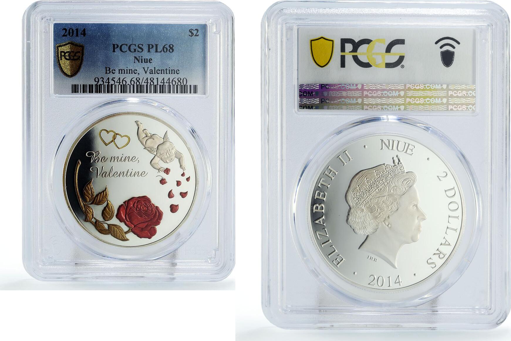 2014 Niue 2 dollars Love Gift Valentine Be Mine Cupid PL68 PCGS silver ...