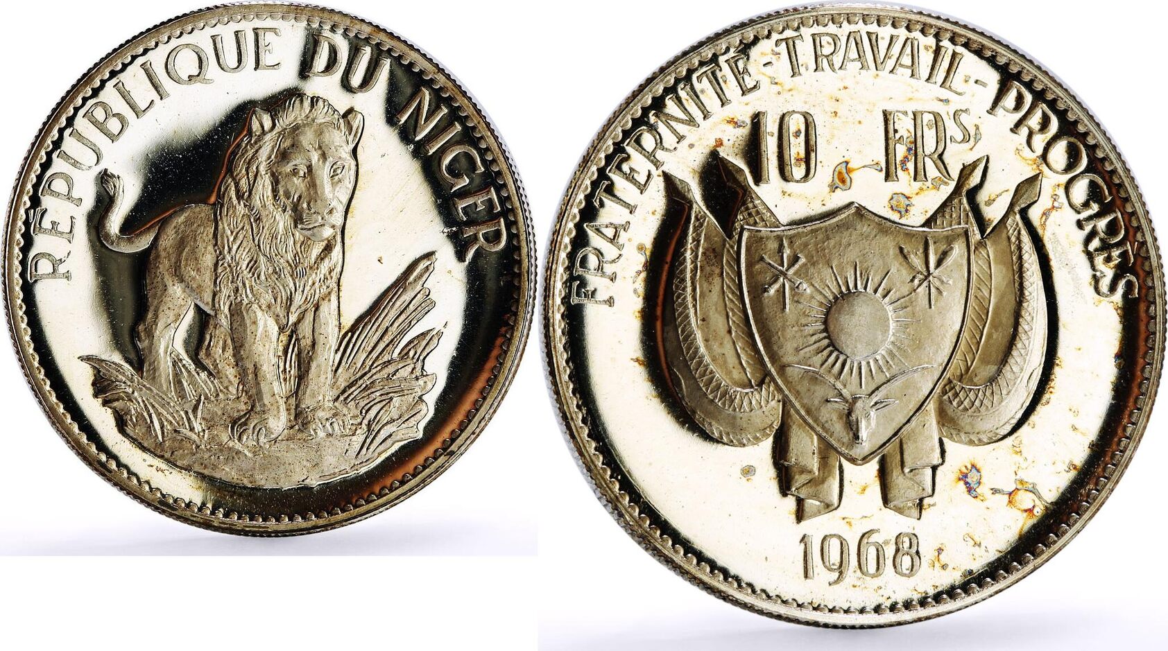 Niger 10 francs Decimal Coinage Lion Obverse KM-8.1 proof silver coin ...