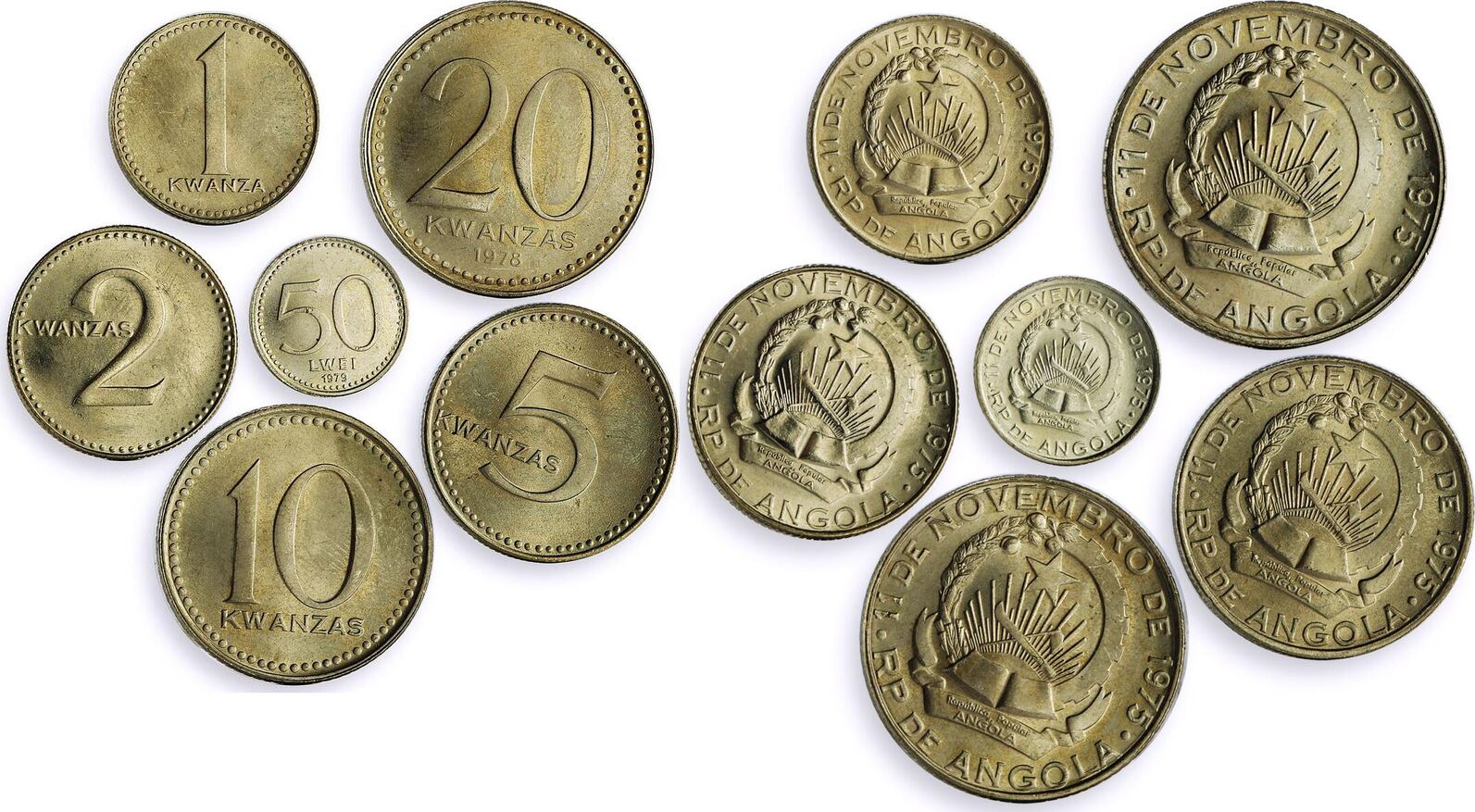 20 kwanzas 1979 Angola Peoples Republic set of 6 coins Regular Coinage ...