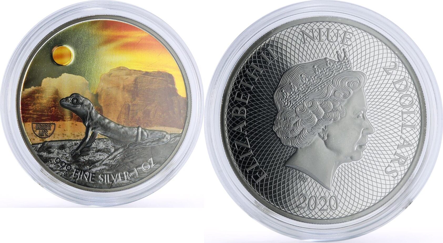 Niue 2 dollars Conservation Wildlife Gecko Lizard Desert Fauna silver ...