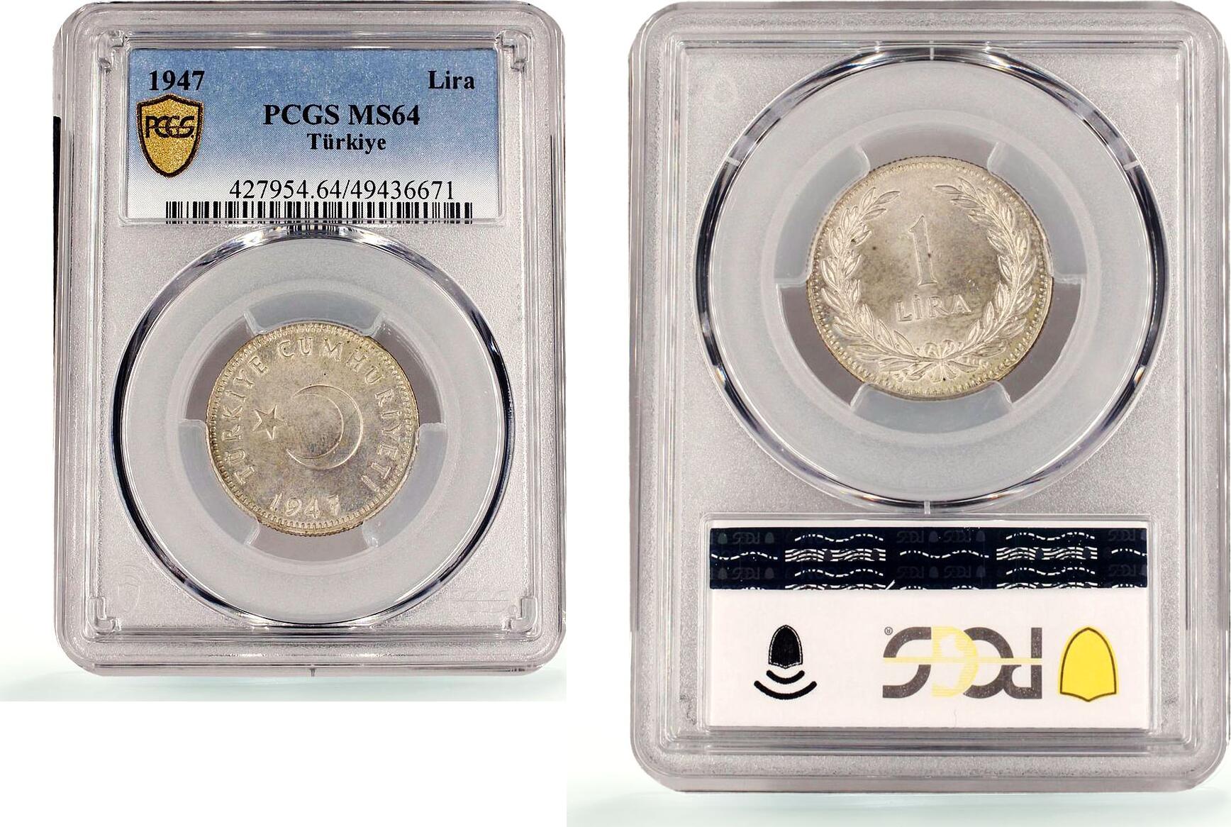 Turkey 1 lira Republic Coinage Crescent Star KM-883 MS64 PCGS silver ...