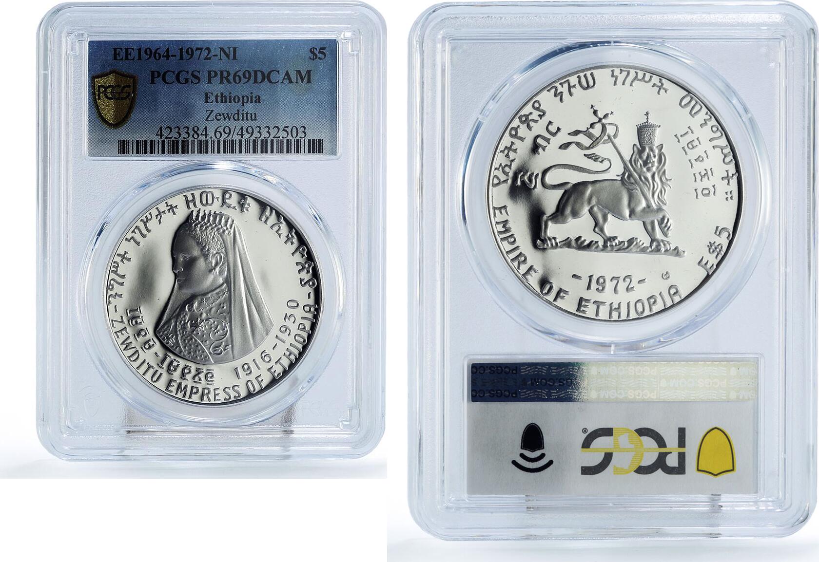 Ethiopia 5 dollars Empress Zewditu Zauditu Politics PR69 PCGS silver ...