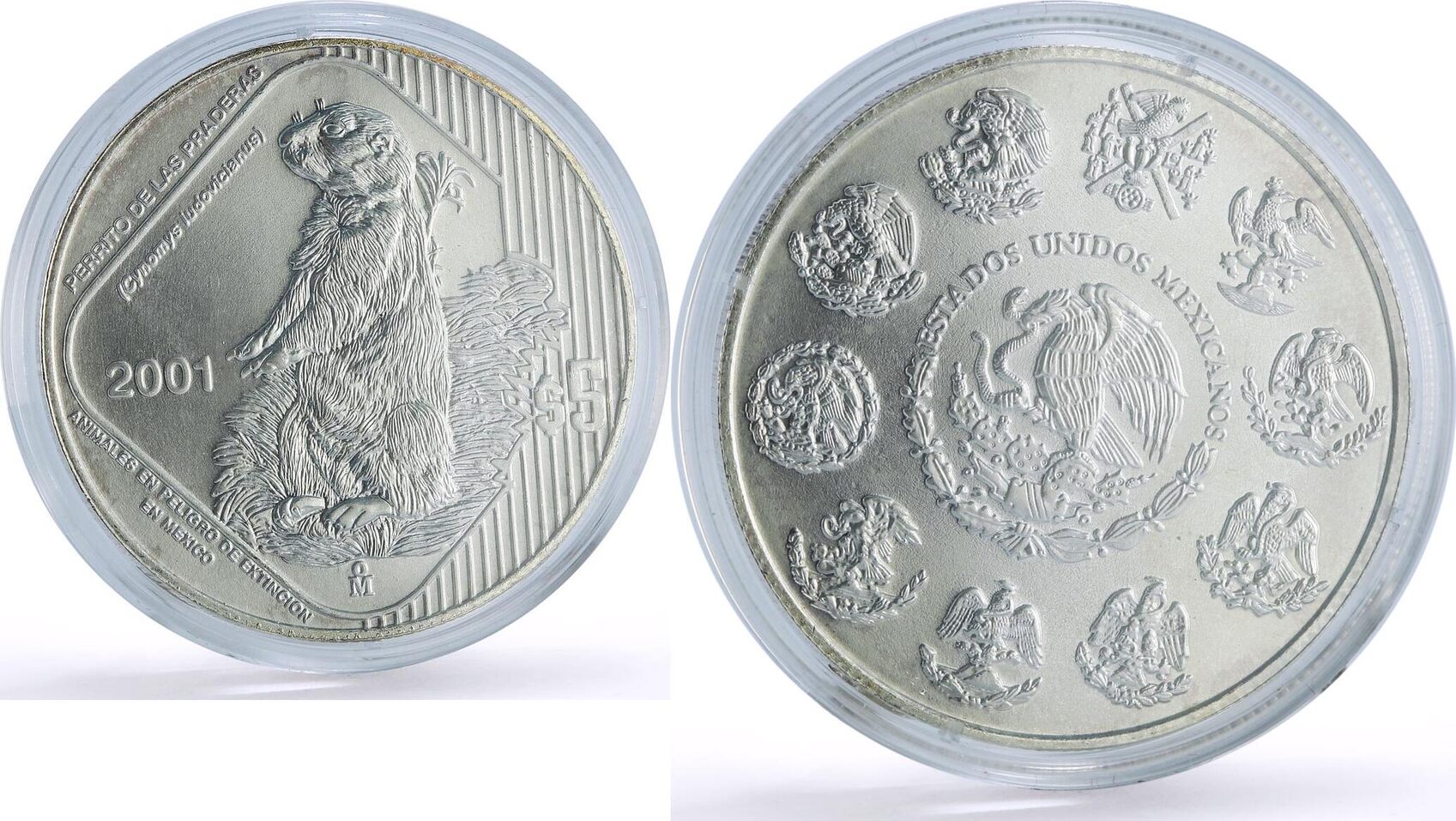 Mexico 5 pesos Conservation Wildlife Perrito Prairie Dog Fauna silver ...
