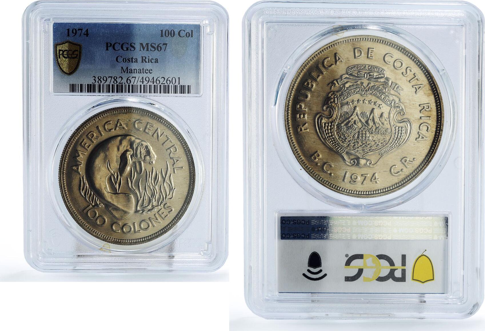 Costa Rica 100 colones Conservation Manatee Fauna MS67 PCGS silver coin ...