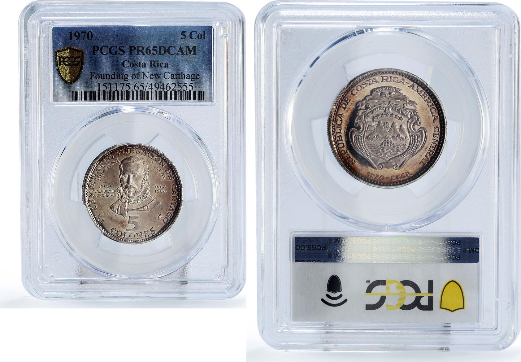 Costa Rica 5 colones Coronado New Carthage Founding PR65 PCGS silver ...