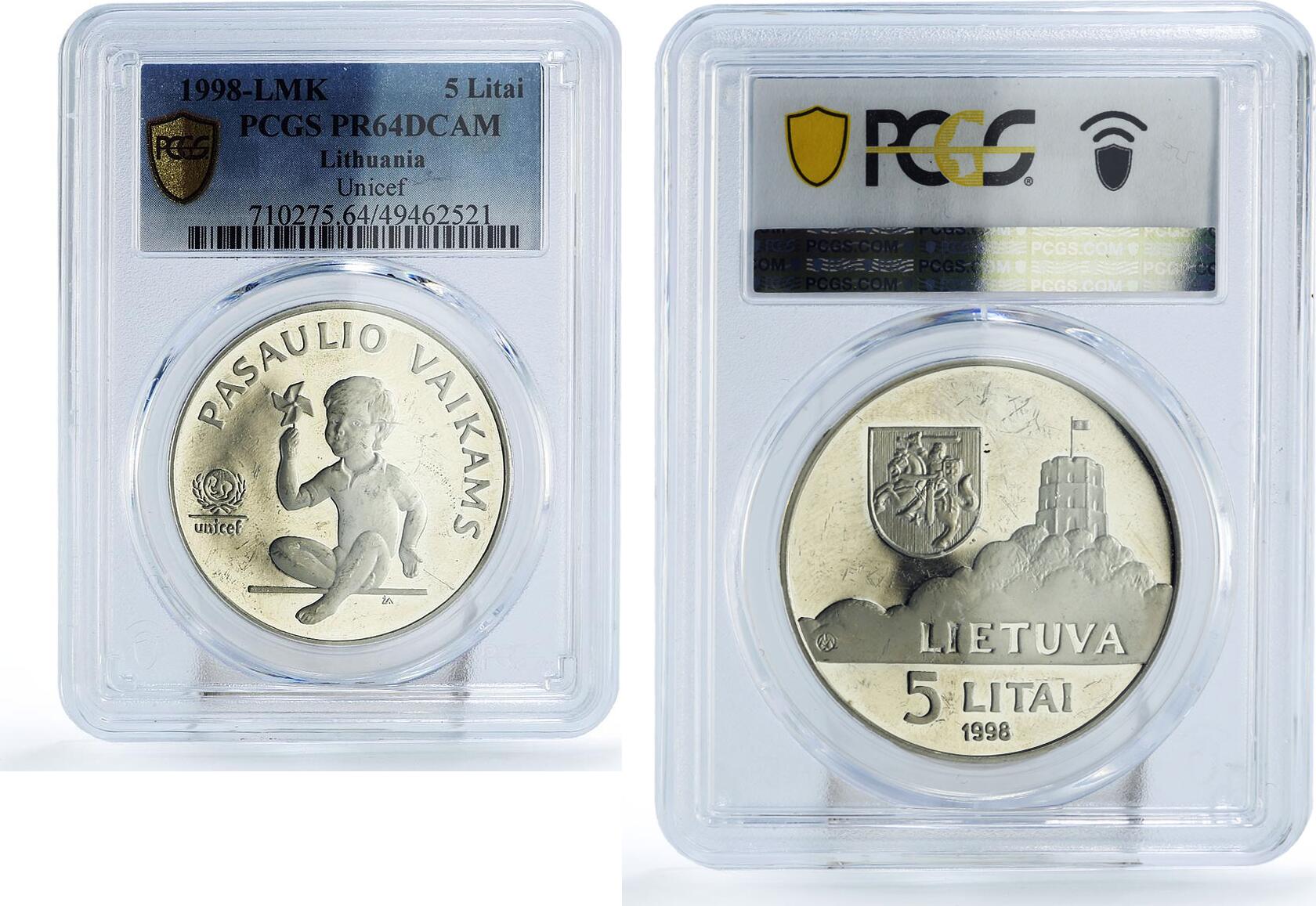 Lithuania 5 litai UNICEF Save the Children Child Year PR64 PCGS silver ...