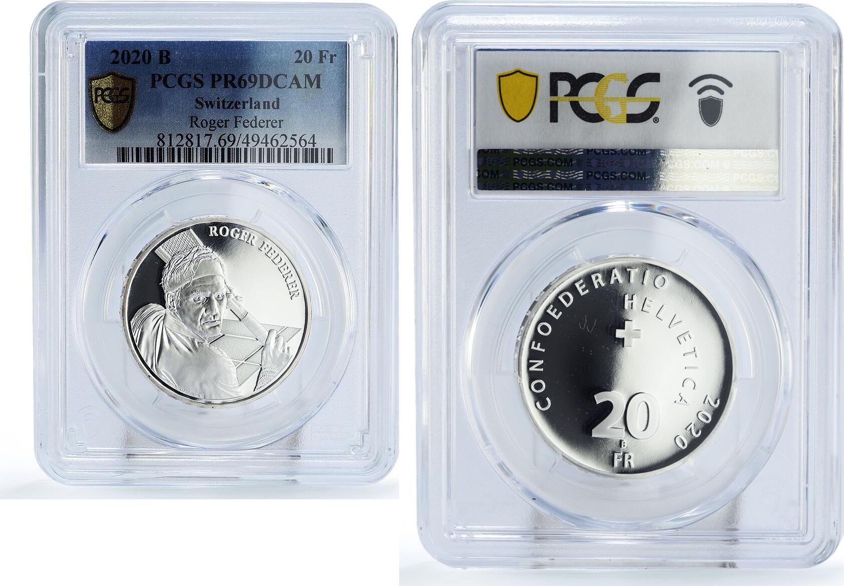 Switzerland 20 francs Roger Federer Tennis Sports PR69 PCGS silver coin ...
