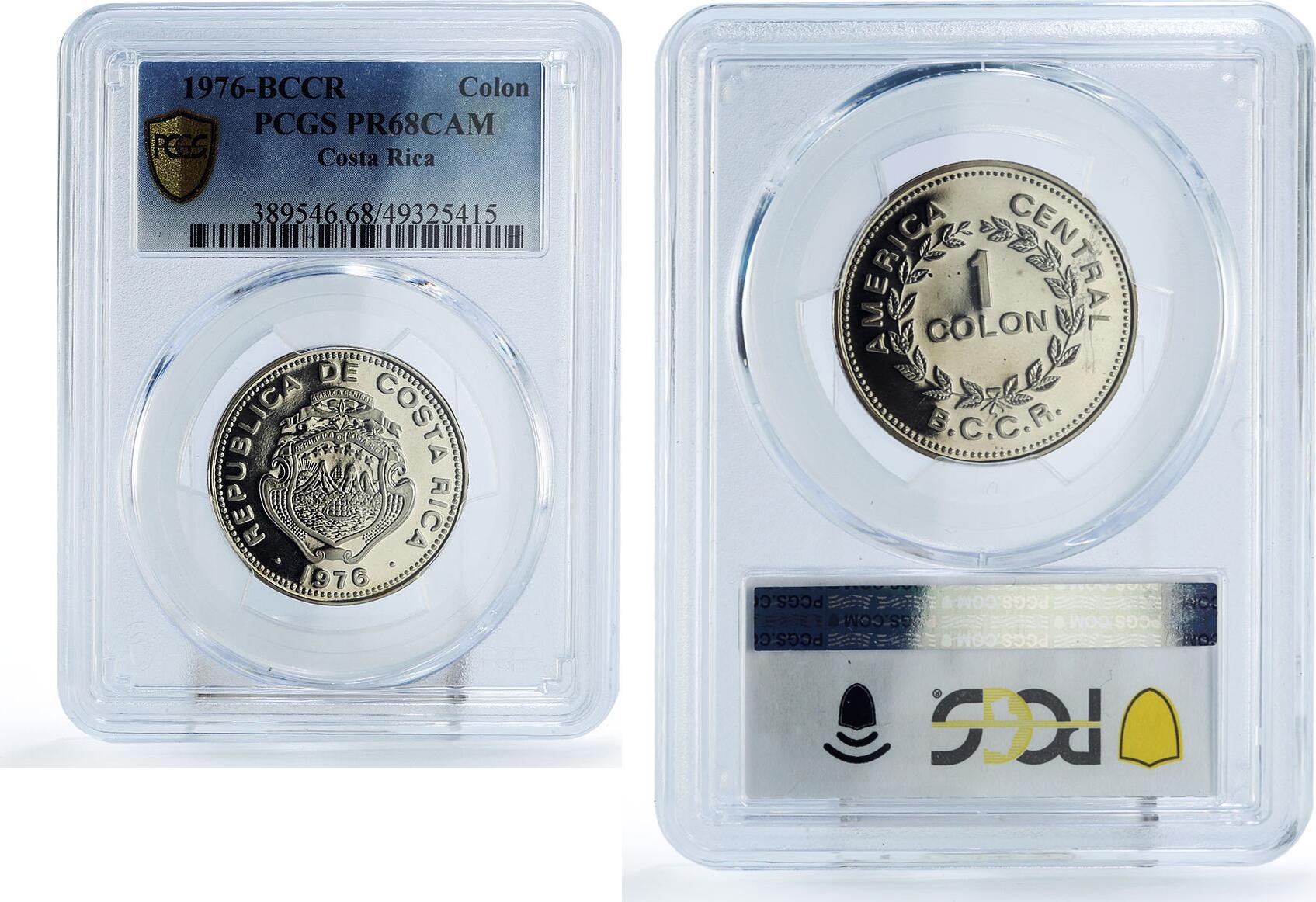 Costa Rica 1 colon Regular Coinage BCCR KM-186.4 PR68 PCGS CuNi coin ...
