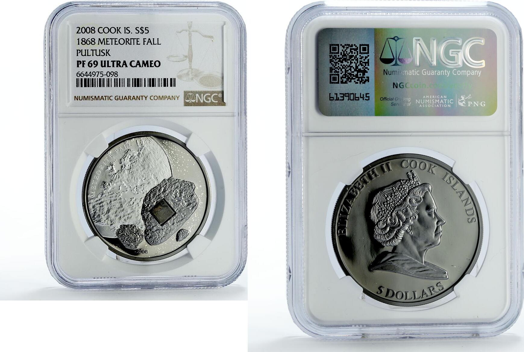 Cook Islands 5 dollars Meteorites Falls Pultusk Space PF69 NGC silver ...