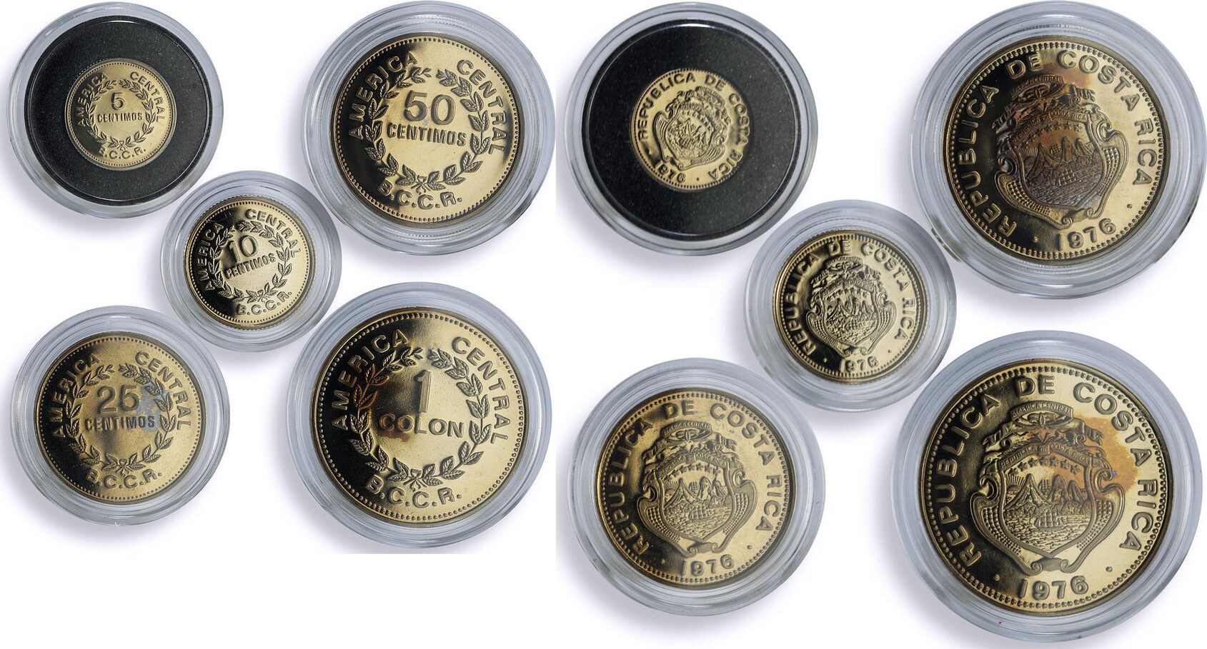 Costa Rica 1 colon 50 25 10 5 centimos Set BCCR PROOF Coinage CuNi ...