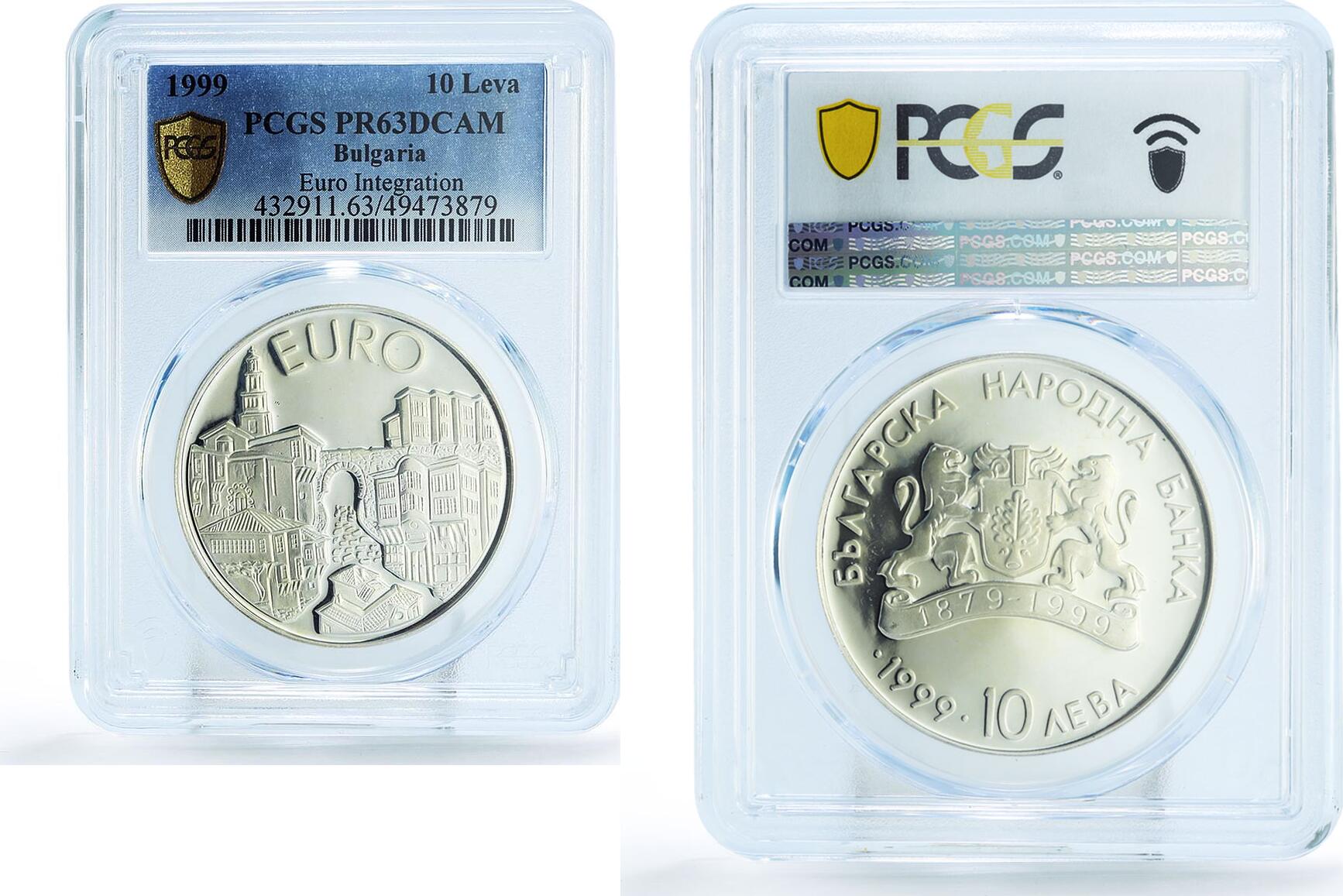 Bulgaria 10 leva Euro Integration Plovdiv City PR63 PCGS silver coin ...