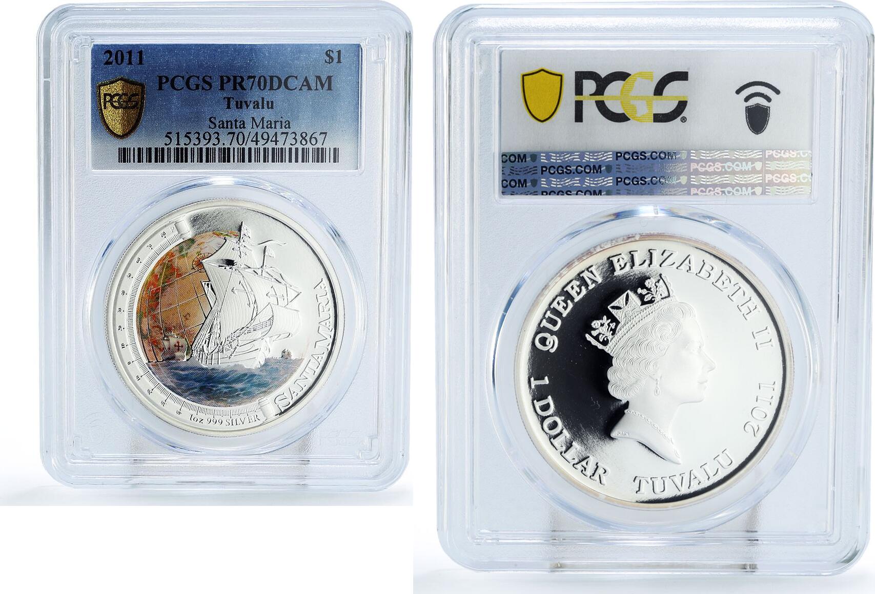 Tuvalu 1 dollar Seafaring Santa Maria Ship Clipper PR70 PCGS silver ...