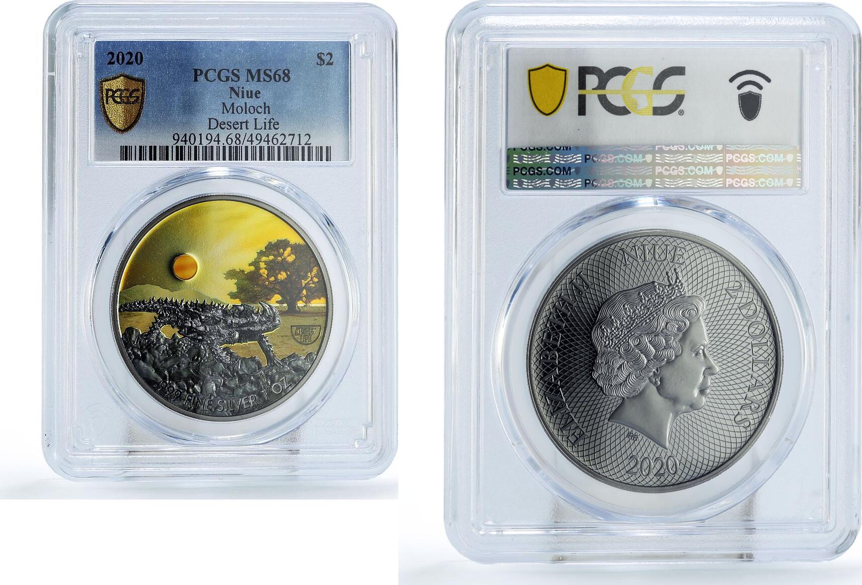Niue 2 dollars Conservation Desert Life Moloch Lizard MS68 PCGS silver ...