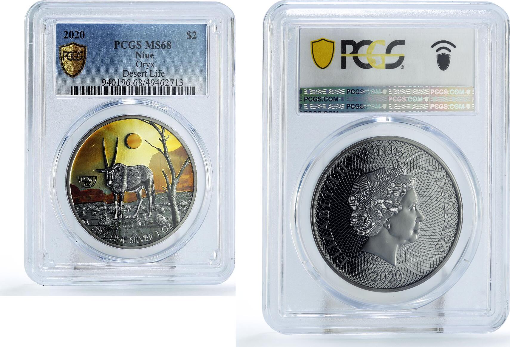 Niue 2 dollars Conservation Desert Life Oryx Gazelle MS68 PCGS silver ...