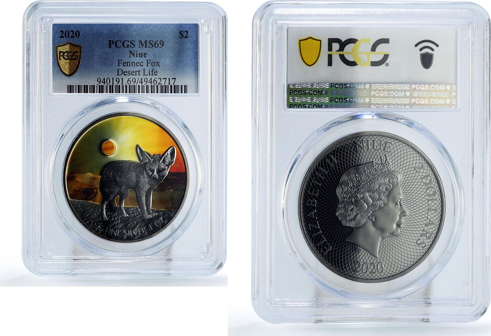 Niue 2 dollars Conservation Desert Life Fennec Fox MS69 PCGS silver ...