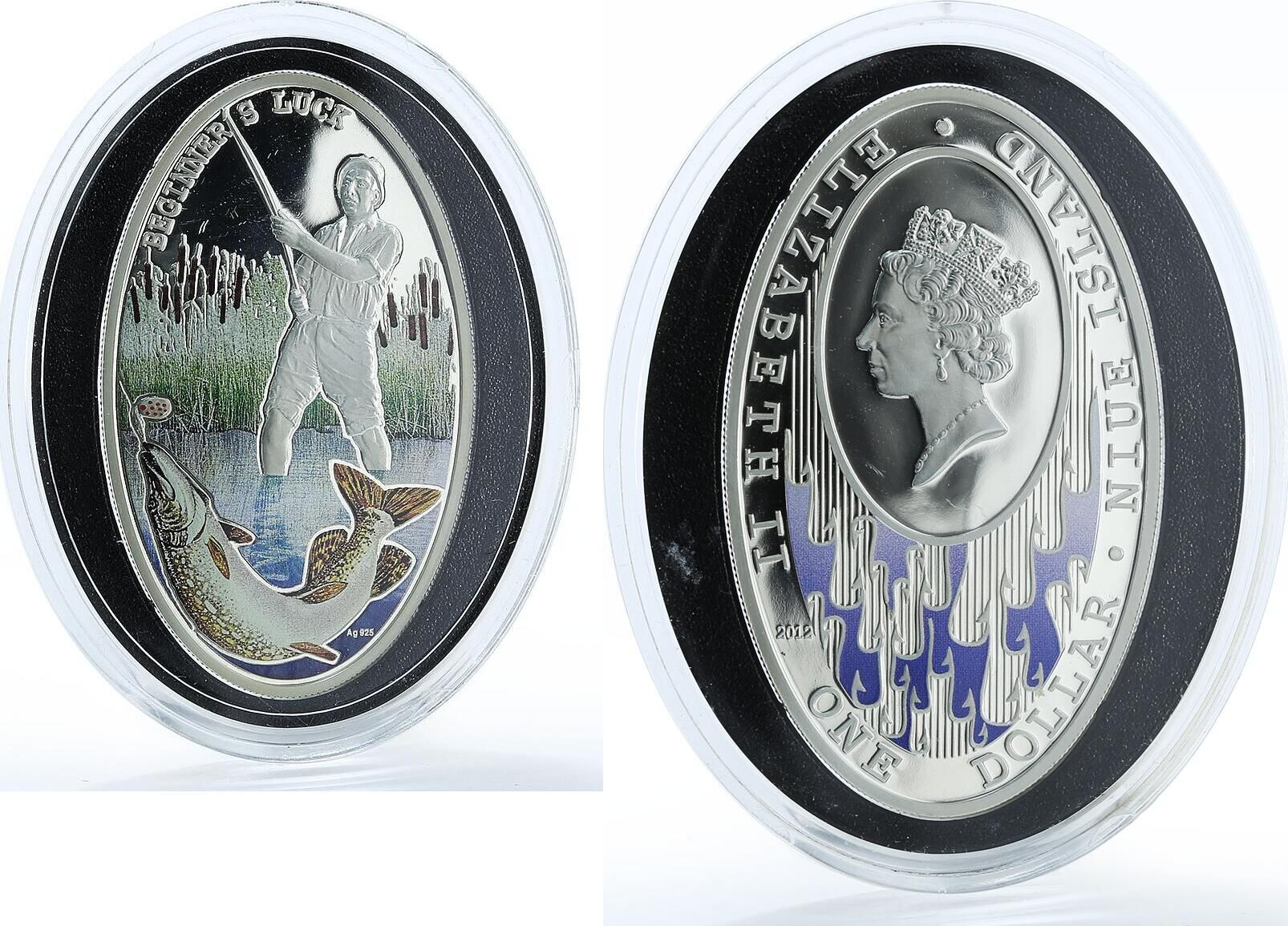 Niue 1 dollar Begginers Luck Lake Fishing Fish silver coin 2012 Proof ...