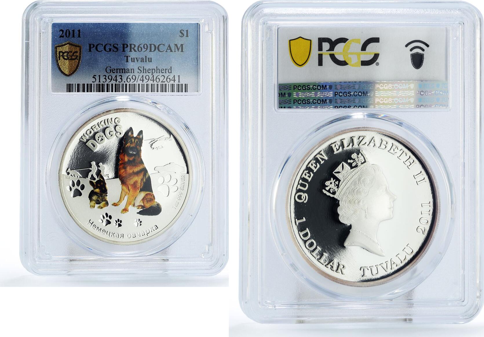 Tuvalu 1 dollar Working Dogs Animals Shepherd Helicopter PR69 PCGS ...