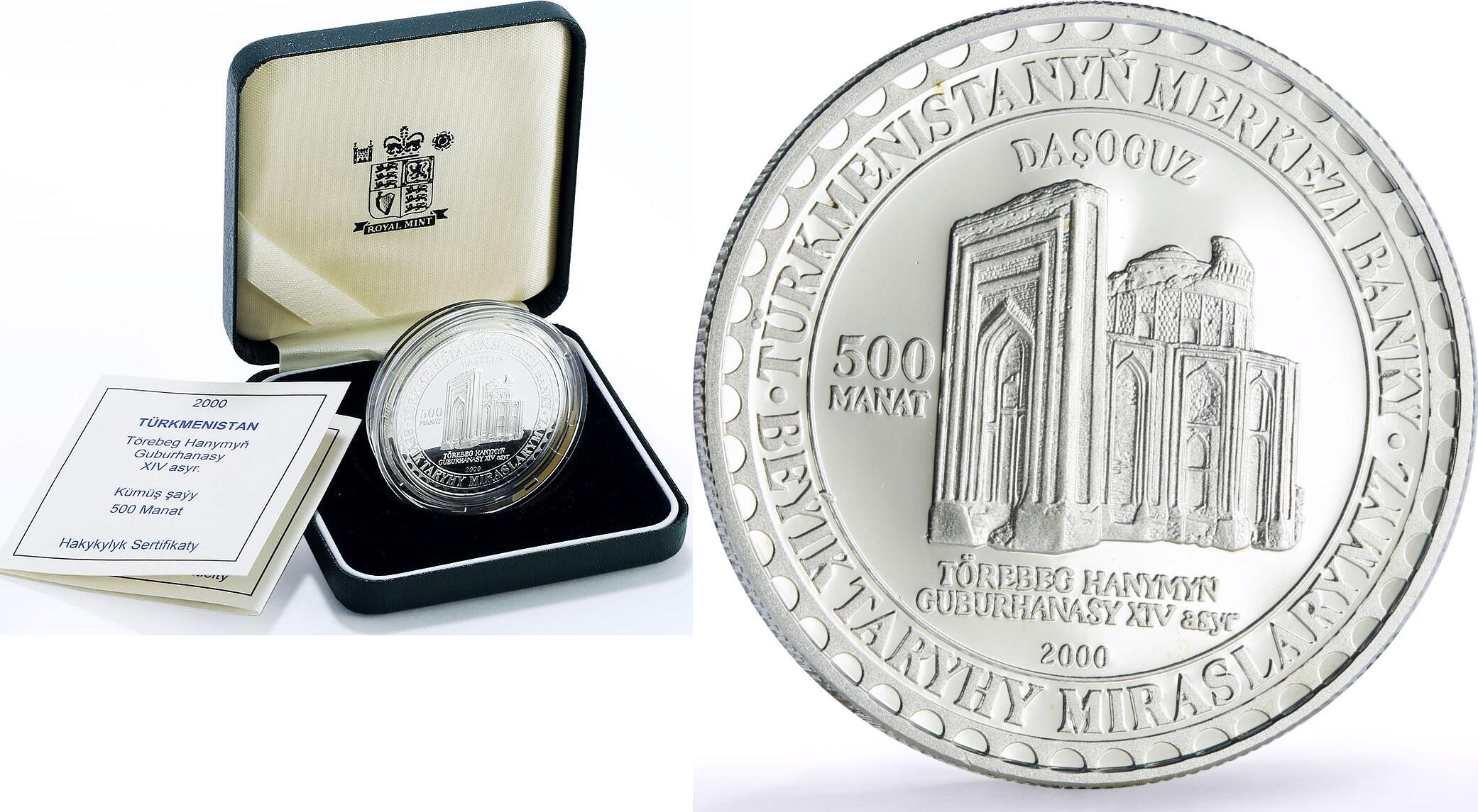 Turkmenistan 500 manat Turabek Khanum Mausoleum Dashoguz silver coin ...