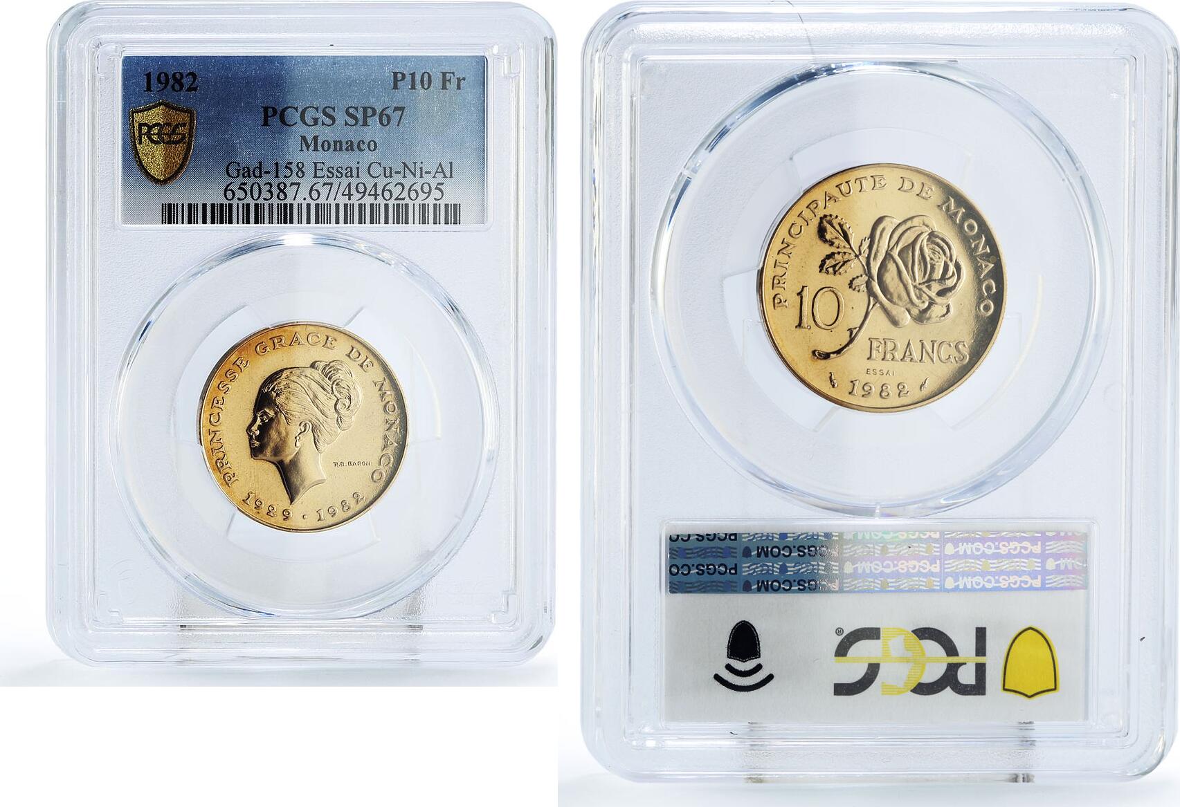Monaco 10 francs Princess Grace ESSAI PATTERN TRIAL SP67 PCGS CuNi coin ...