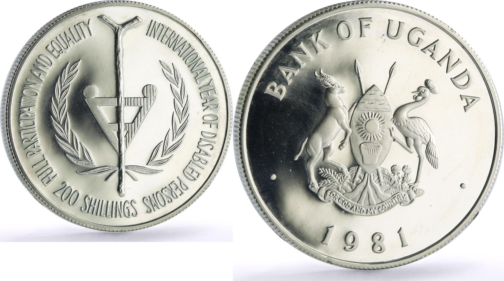 Uganda 200 shillings IYDP Disabled Persons Year Piefort proof silver ...