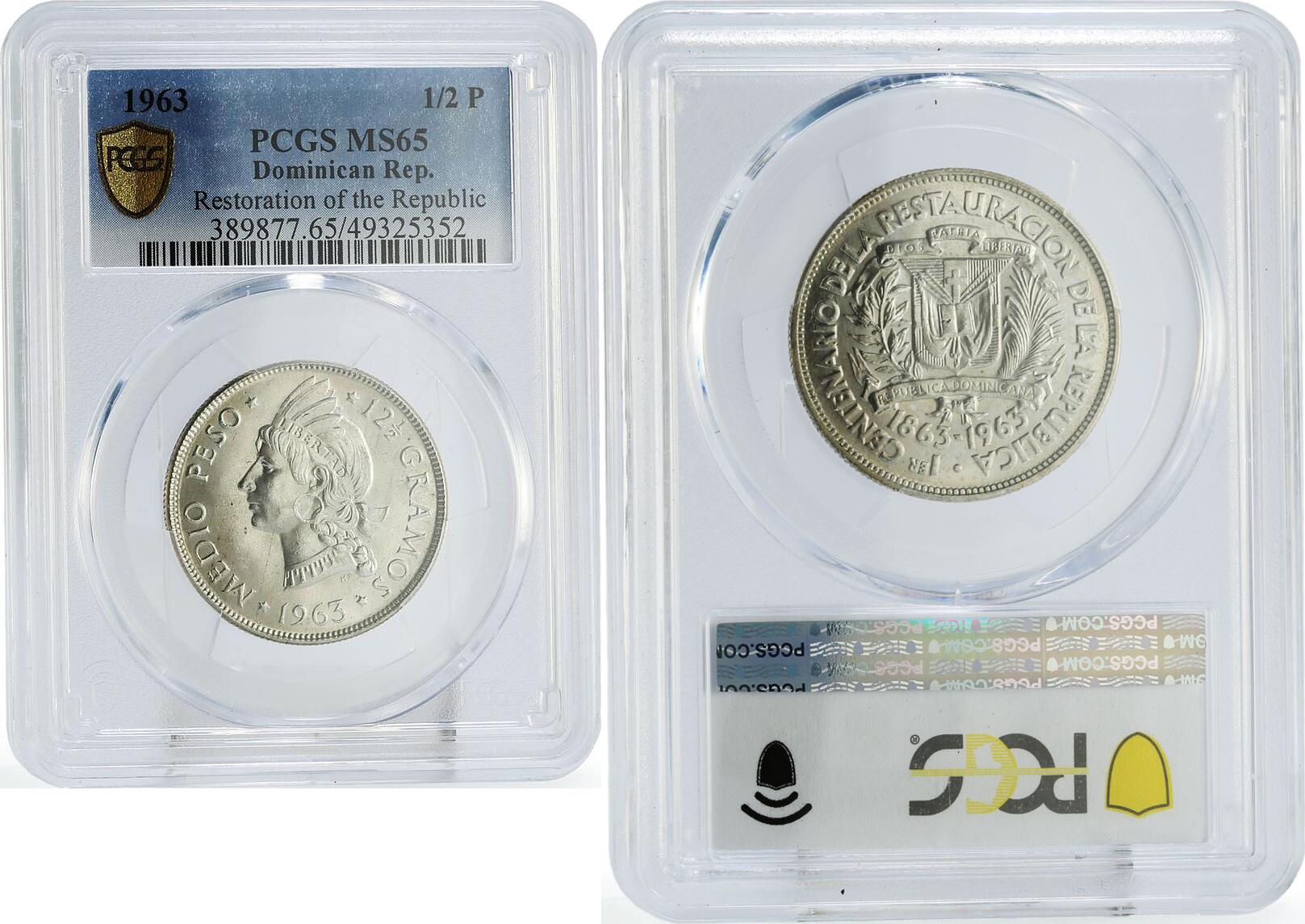 Dominican Republic 1/2 peso Republic Restoration MS65 PCGS silver coin ...