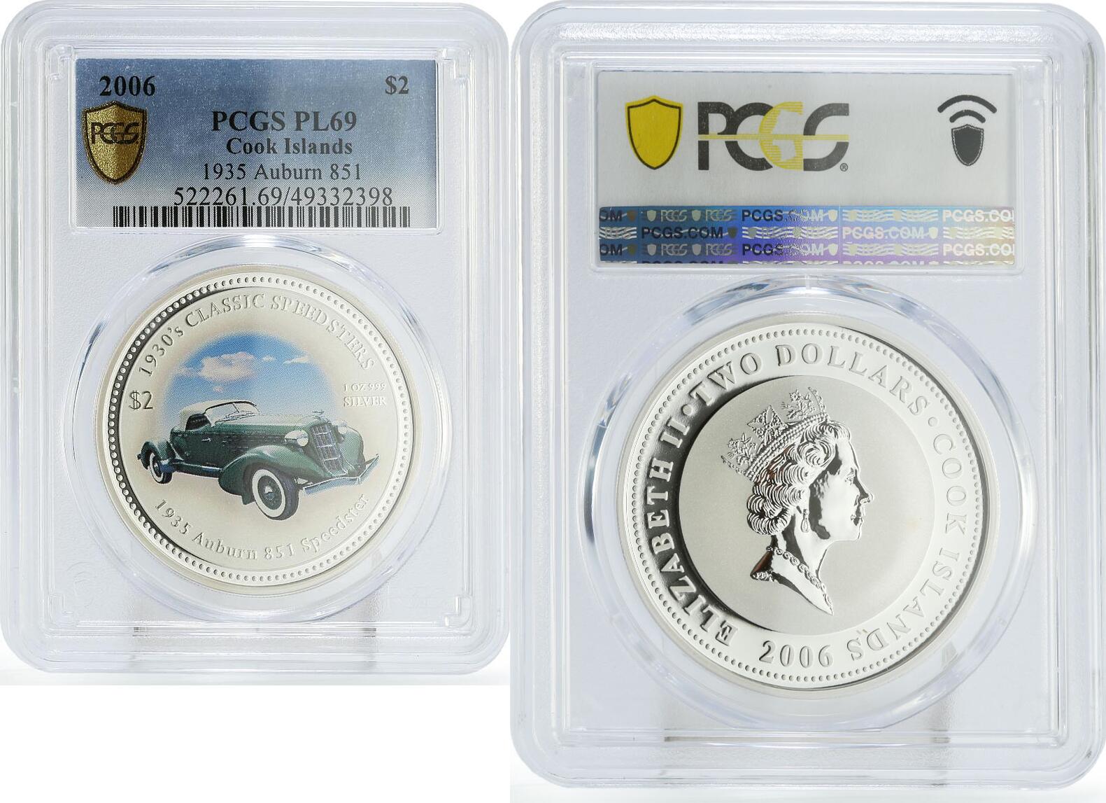 Cook Islands 2 dollars Classic Cars Speedster Auburn 851 PL69 PCGS ...