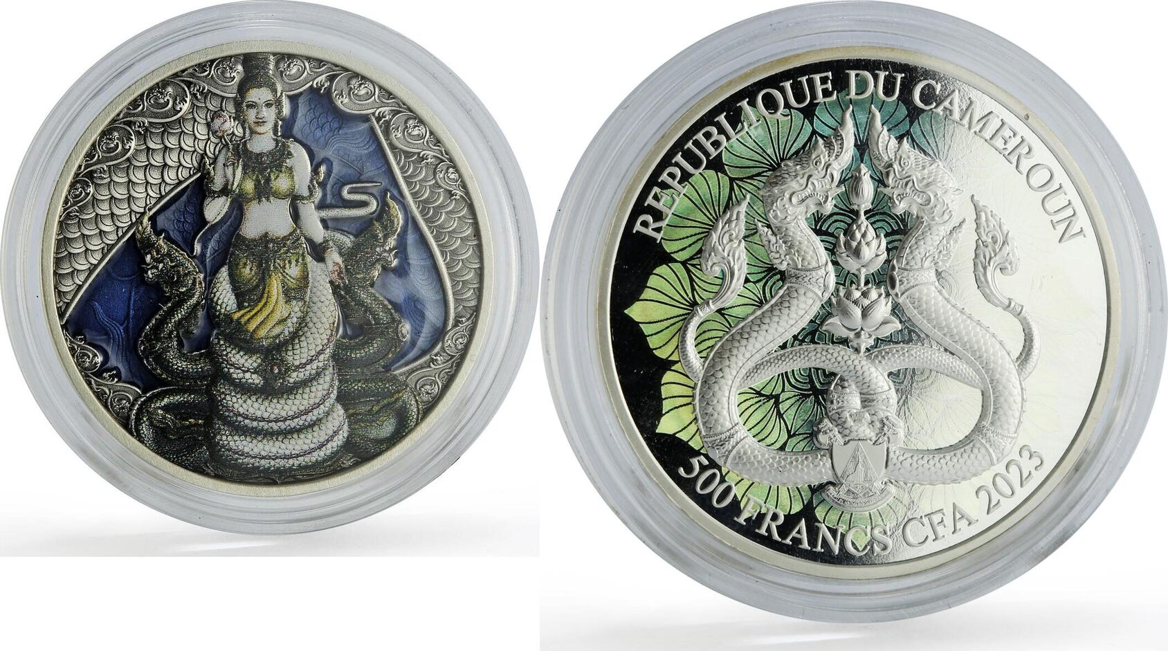 Cameroon 500 francs Mythology Buddhism Hinduism Naga Nagi Snake silver ...