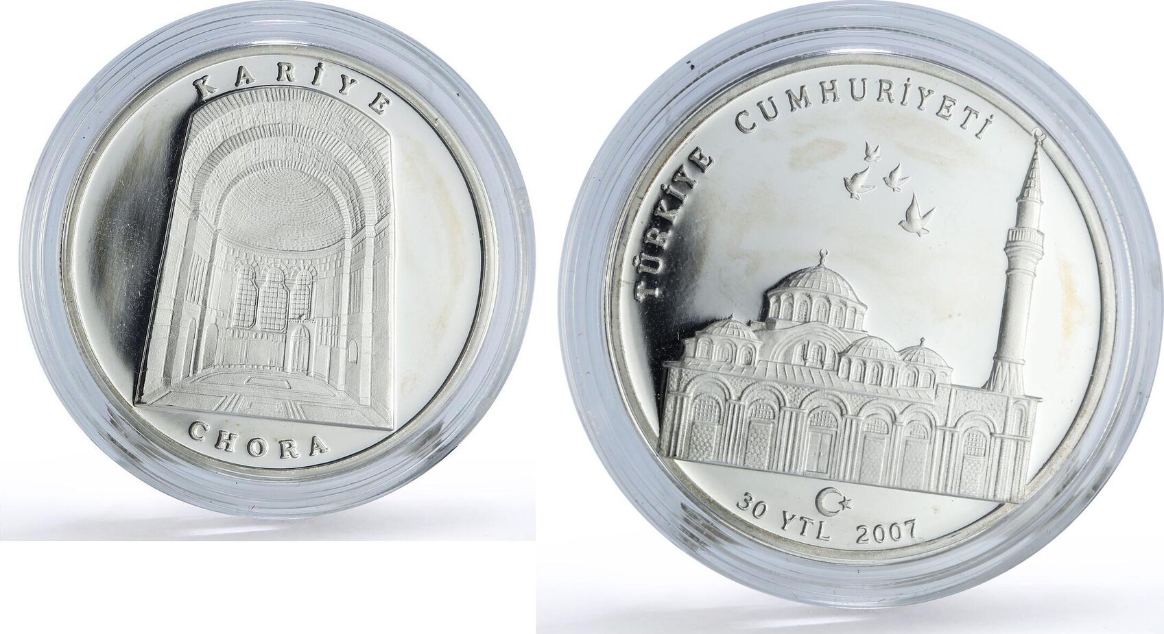 Turkey 30 lira Chora Church Monastery Mosque Minaret proof silver coin ...