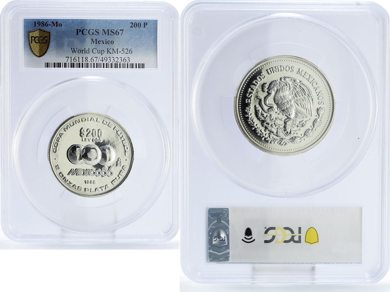 Mexico 200 pesos Football World Cup in Mexico MS67 PCGS 2 oz silver ...