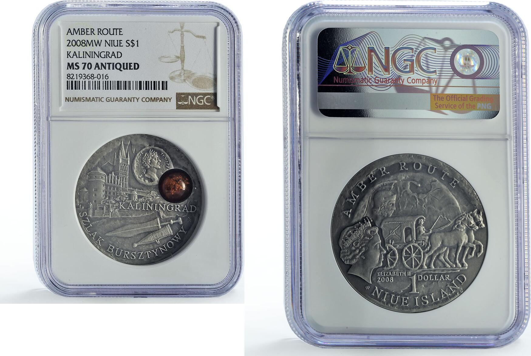Niue 1 dollar Amber Routes Roads Kaliningrad Castle MS70 NGC silver ...
