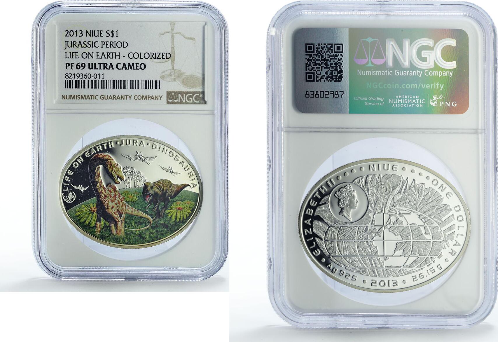 Niue 1 dollar Jurassic Period On Earth Dinosaurs Fauna PF69 NGC silver ...