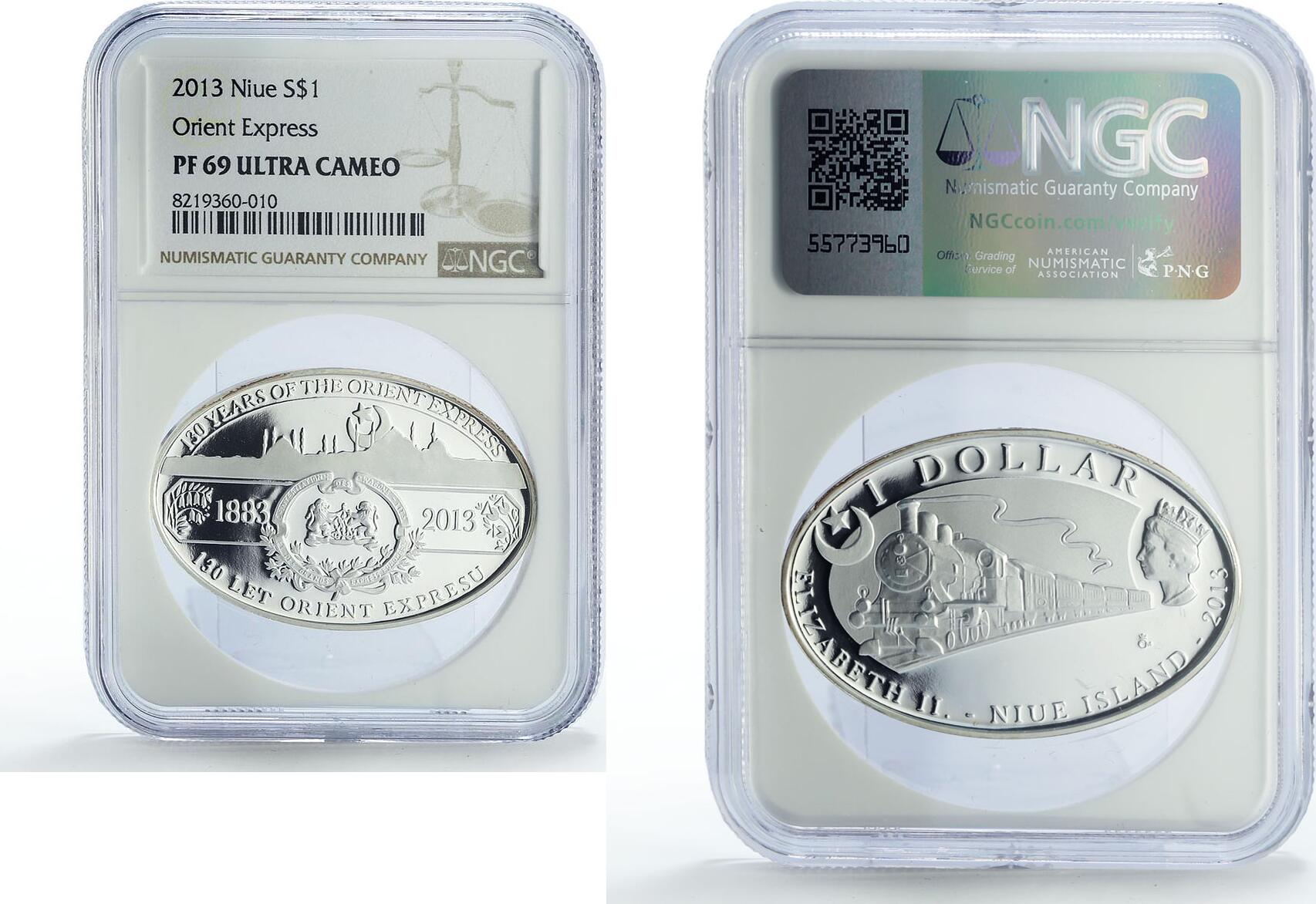 Niue 1 dollar Railways Railroads Trains Orient Express PF69 NGC silver ...