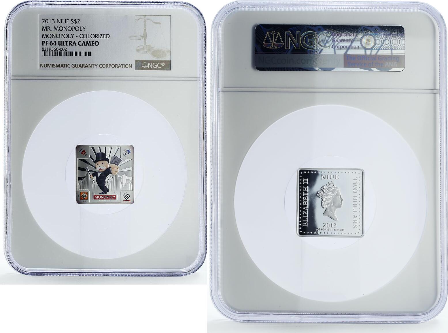 Niue 2 dollars Board Games Monopoly Mr. Monopoly Color PF64 NGC silver ...