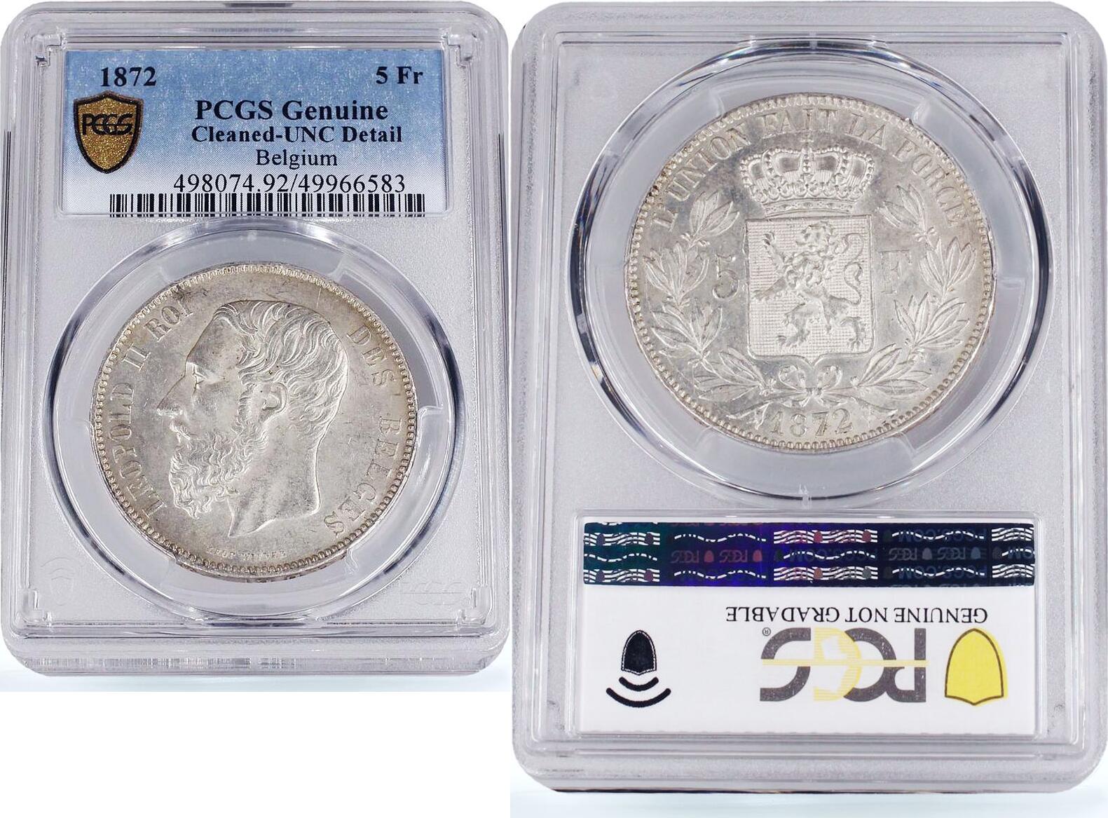 Belgium 5 francs King Leopold II Coinage KM-24 UNC PCGS silver coin ...