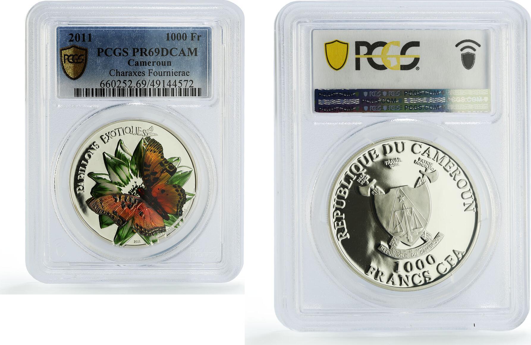 Cameroon 1000 francs Exotic Butterflies Fauna 3D PR69 PCGS silver coin ...