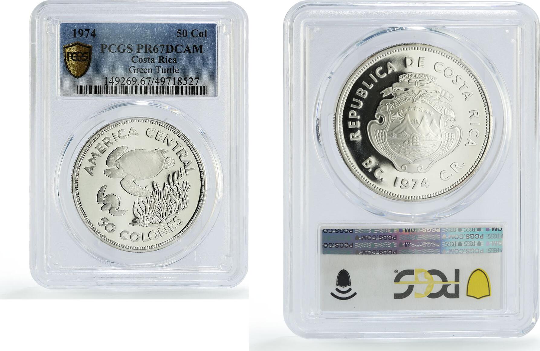 Costa Rica 50 colones Conservation Turtle Fauna PR67 PCGS silver coin ...