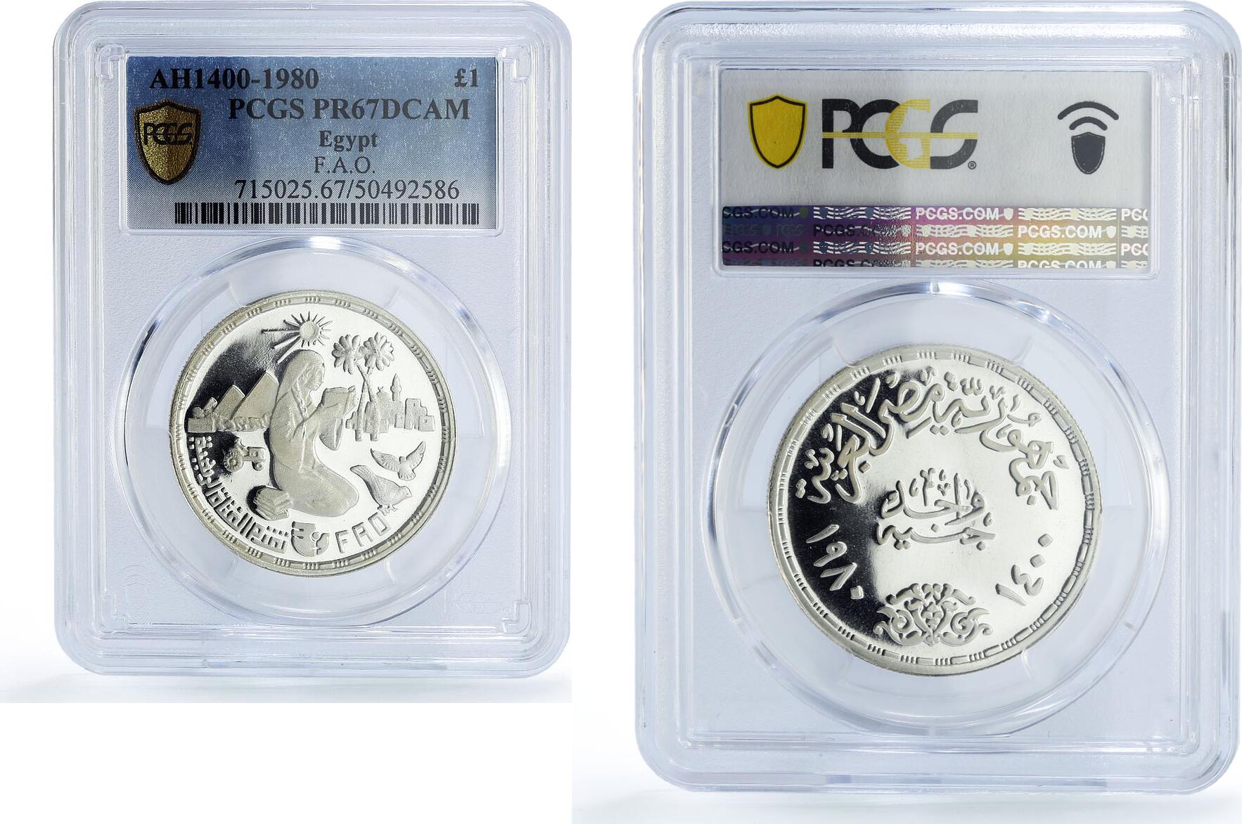 Egypt 1 pound FAO World Food Day Rural Women PR67 PCGS silver coin 1980 ...