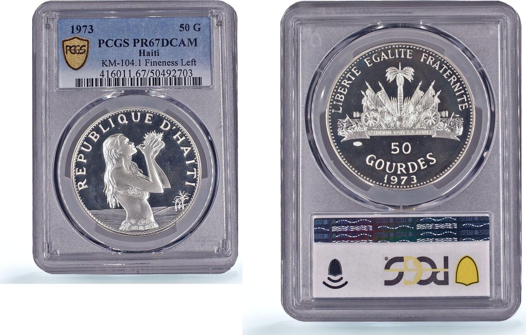 Haiti 50 gourdes Woman on the Beach Fineness Left PR67 PCGS silver coin ...